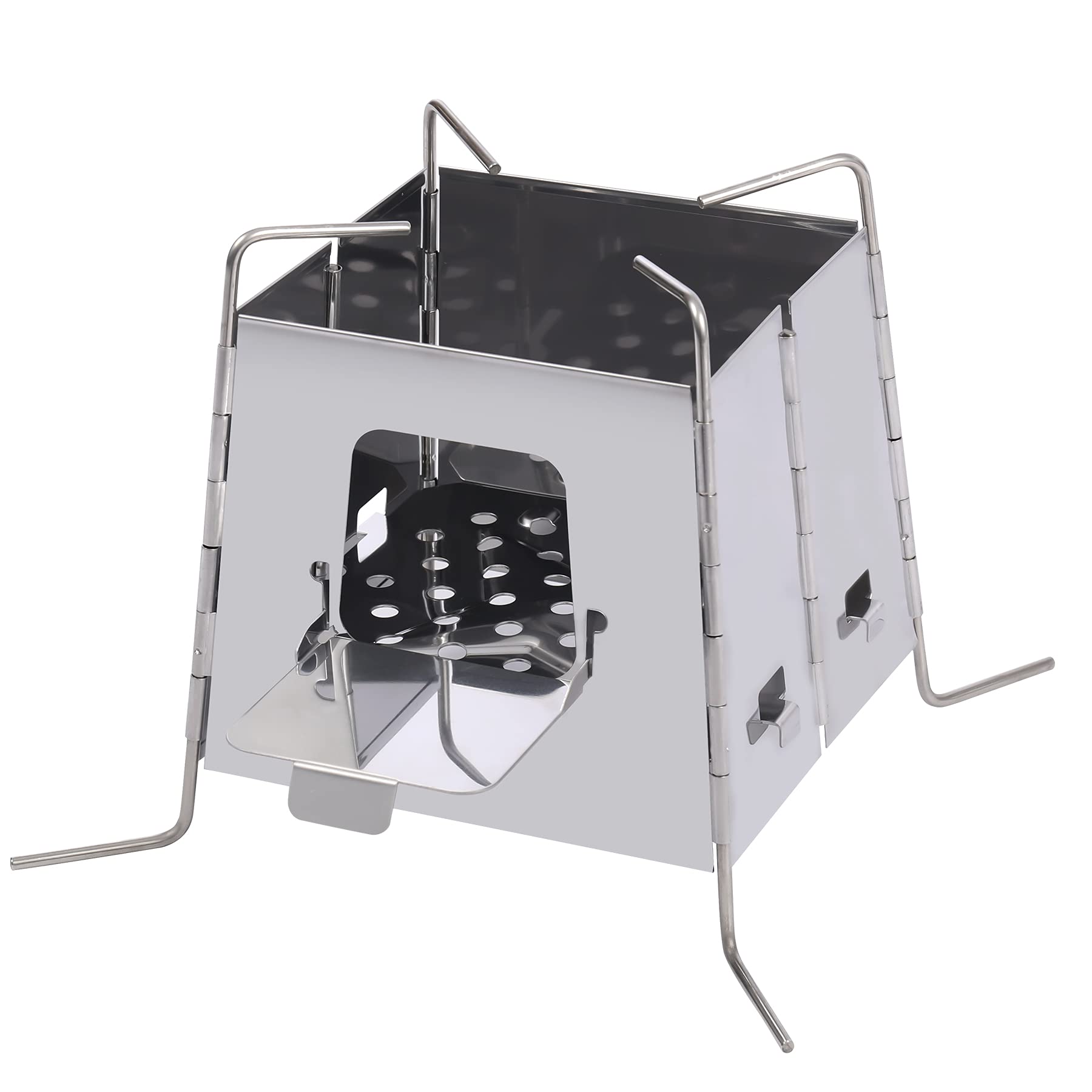 REDCAMP Wood Burning Camp Stove Portable, Folding Stainless Steel Backpacking Stove with Carry Bag for Camping, 9.2x8.7x7.7 Inch