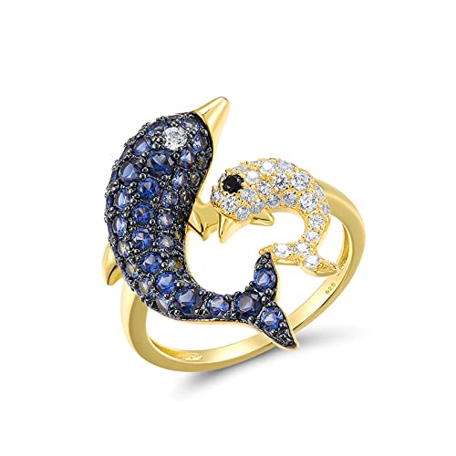 Santuzza 925 Sterling Silver Dolphin Ring Blue Cubic Zirconia Ocean Series Double Dolphin Ring for Women (7)