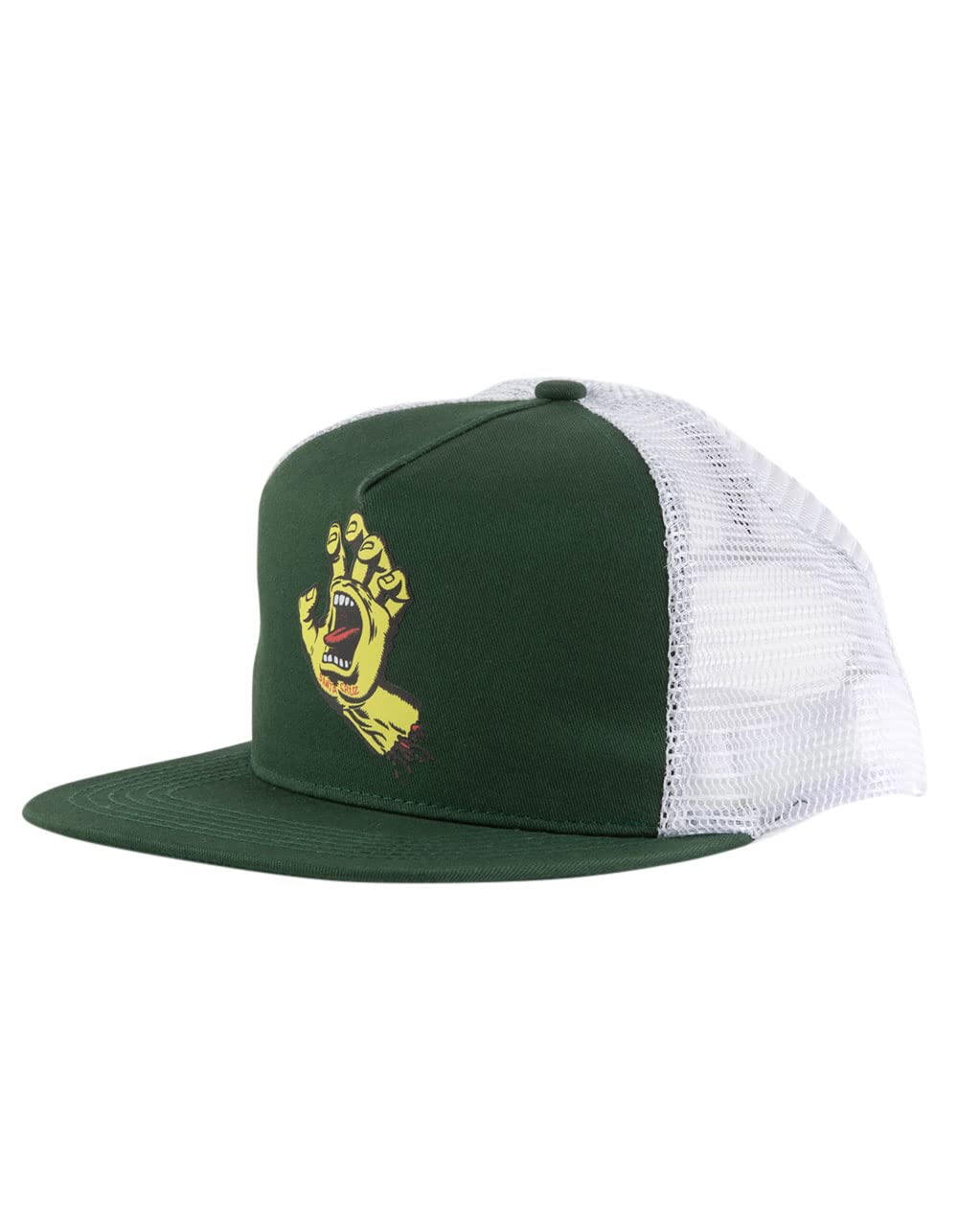 SANTA CRUZ High Profile Snapback Baseball Hat Screaming Hand Skate Hat - Forest/White, Size: One Size