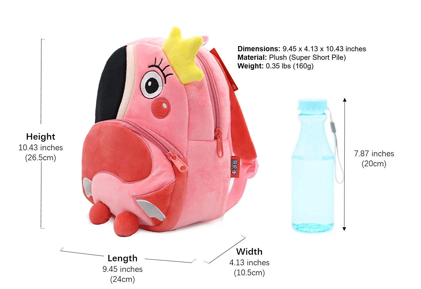 KISSOURBABY 3D Cute Cartoon Little Plush Baby Backpack Baby Toy Bag(Flamingo)
