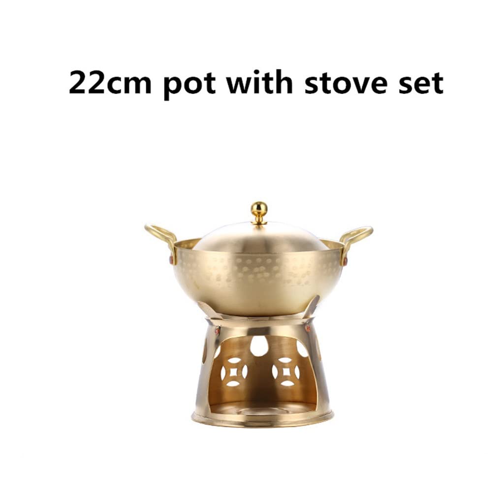 SEASD Brass Pot Small Yellow Soup Hot Pot Stove Copper Single Person Small Copper Pot Cookware Cooking Pots ( Color : Gray , Size : 22CM )