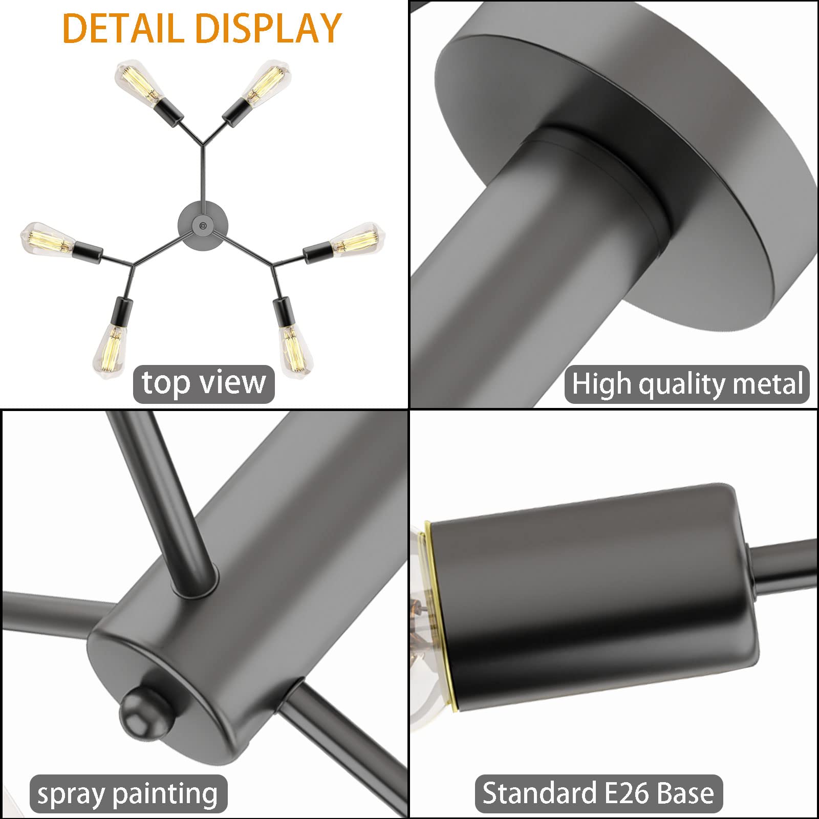 lightgor 6-Light Indoor Semi Flush Mount Ceiling Lights, Farmhouse Black Light Fixtures Ceiling Mount, Stylish Ceiling Lighting for Kitchen Entryway Bedroom Foyer