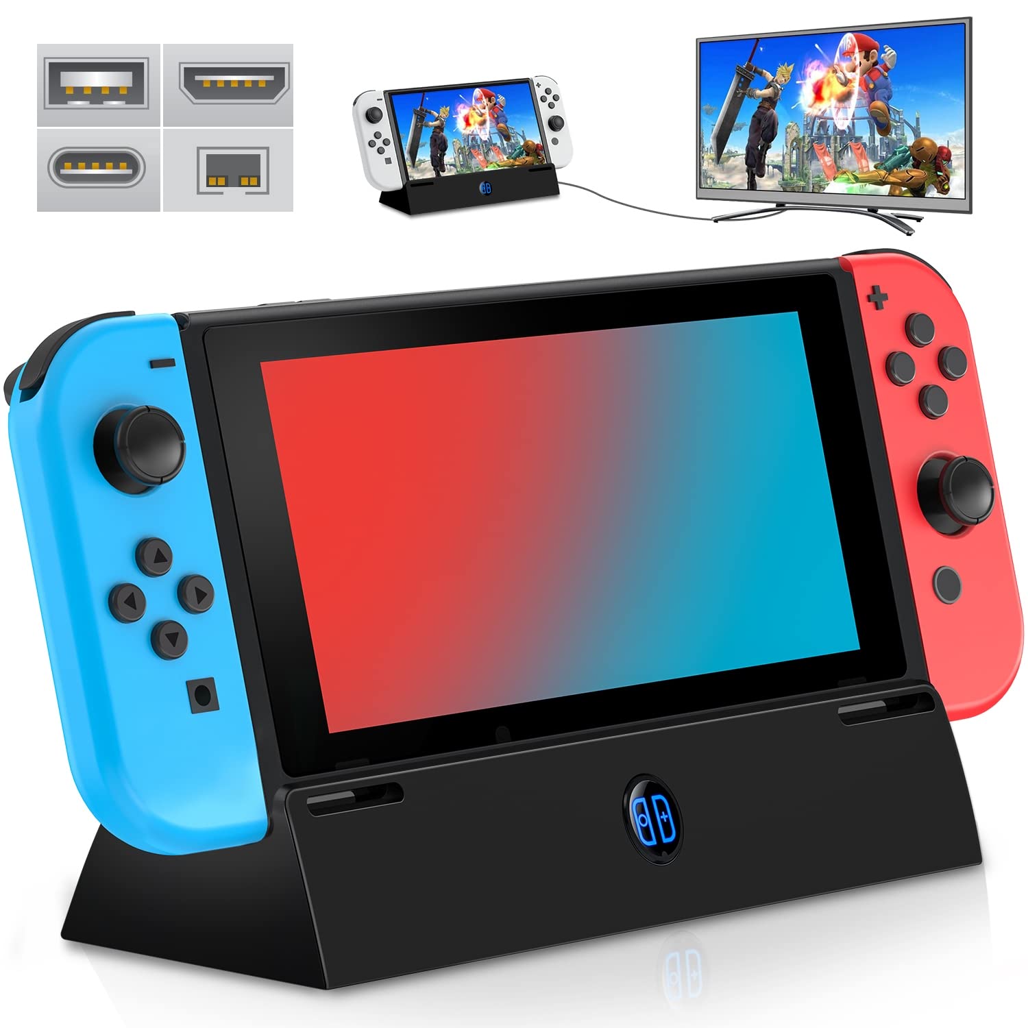 Switch Dock, Switch Docking Station Replacement for Nintendo Switch Dock, 6-in-1 Switch Dock, 1000Mbs LAN Port, Charging Port, HDMI Port, USB 3.0 2.0, Portable Switch TV Dock Travel Dock for Nintendo