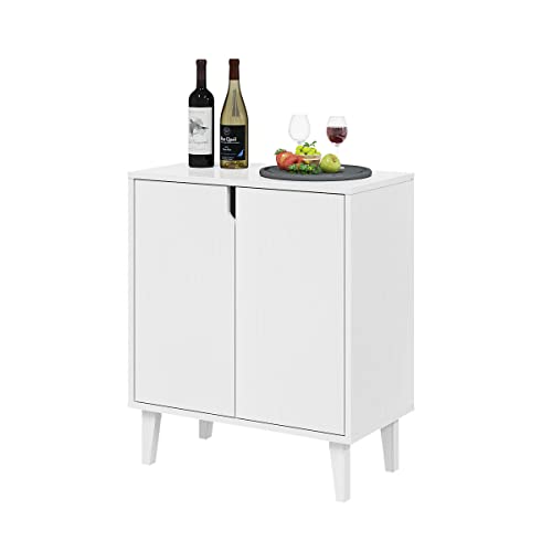 White Coffee Bar Cabinet, Farmhouse White Accent Sideboard Buffet Storage Cabinet for Kitchen, Dining Room, Living Room, Hallway