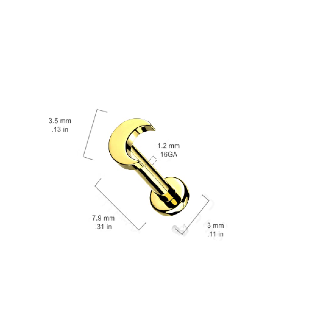 Pierced Owl 16GA Implant Grade Flat Crescent Moon Top Internally Threaded Solid G23 Implant Grade F-136 Titanium Flat Back Labret Monroe Lip Cartilage Helix Tragus Conch Ear Lobe Stud (Steel)