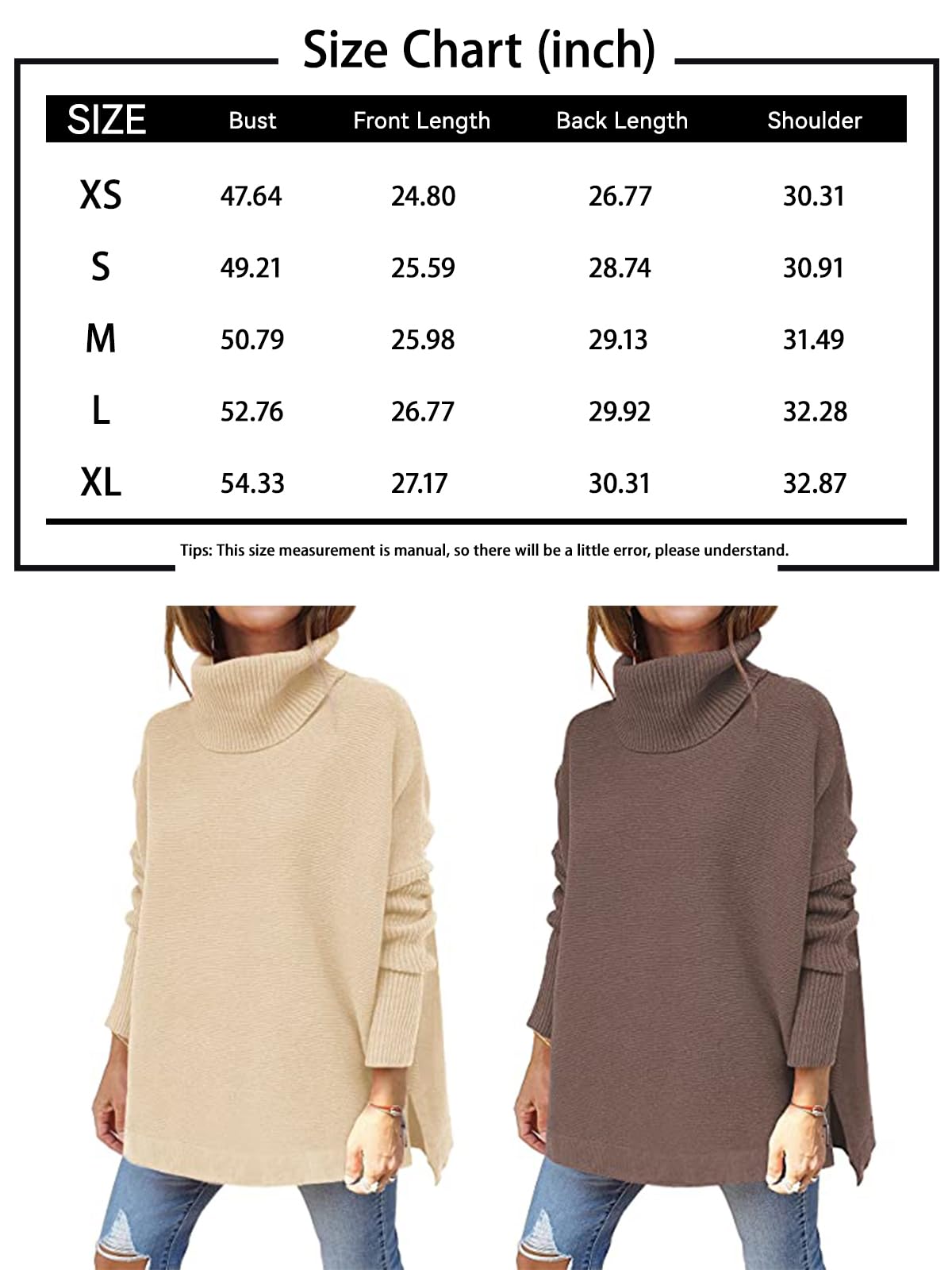 LILLUSORY Sweaters for Women Turtleneck Oversized Cashmere 2024 Pullover Long Mock Batwing Tunic Trendy Clearance Clothes Black