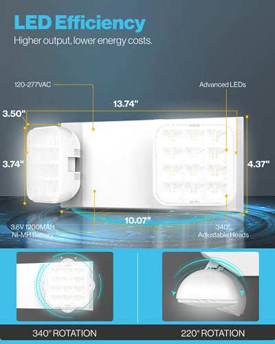Sunco Emergency Lights, Commercial Emergency LED Flood Lights for Power Outages, Backup Battery (180 Minutes), Wall Mount, Hard Wired, 120-277V, Fire Resistant (UL 94V-0) 6 Pack