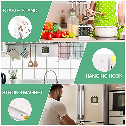 Photect 2 Pieces Digital Dual Kitchen Timer 3 Channels Count UP/Down Timer Cooking Timer with Magnetic Back Loud Alarm Large Display Countdown Timer for Cooking Classroom Kids Teacher Study