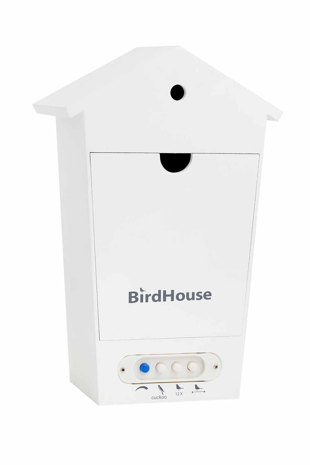 KOOKOO Birdhouse White, modern design cuckoo clock with 12 natural bird voices or cuckoo call