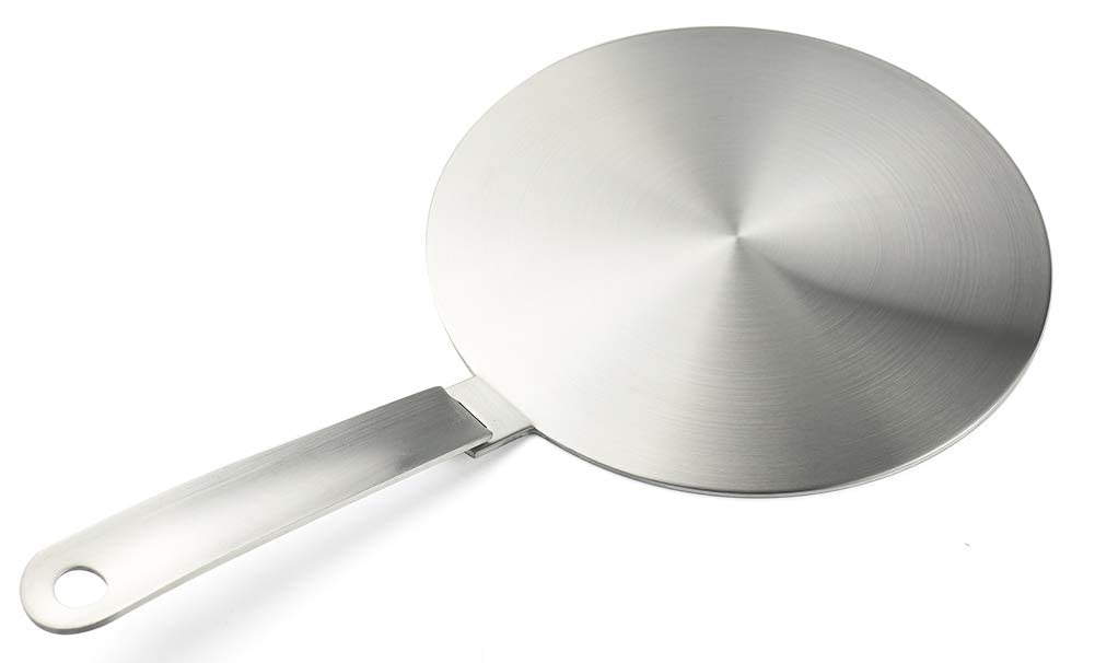 RUNZI 9.45inch Heat Diffuser Stainless Steel Induction Diffuser Plate for Electric Gas Stove Glass Induction Cooktop Heat Diffuser WITH removable handle 24CM