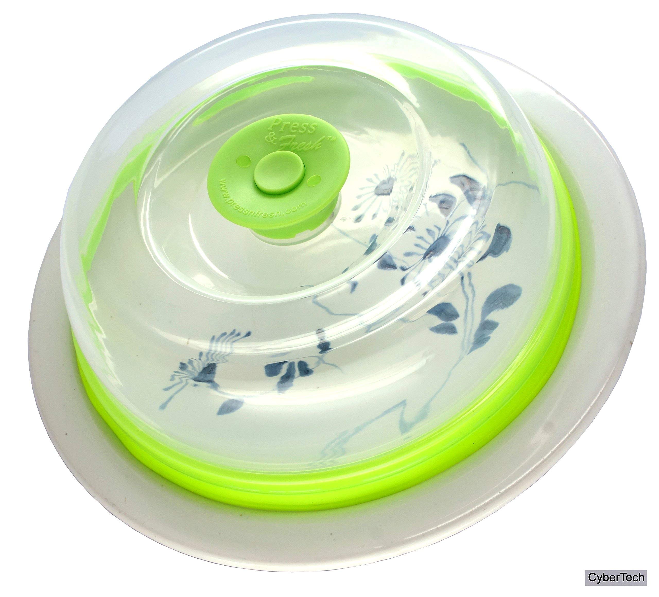 Press n Fresh Universal Vacuum Air-tight Food Sealer Container Plate Platter Lid Cover Topper Dome, Stackable, Dishwasher and BPA Free (9 & 7 inches, Green)