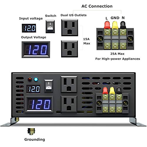 WZRELB 3000W Pure Sine Wave Solar Power Inverter 12V 120V 60Hz Power Converter LED Display DC to AC Power Generator with Remote Controller