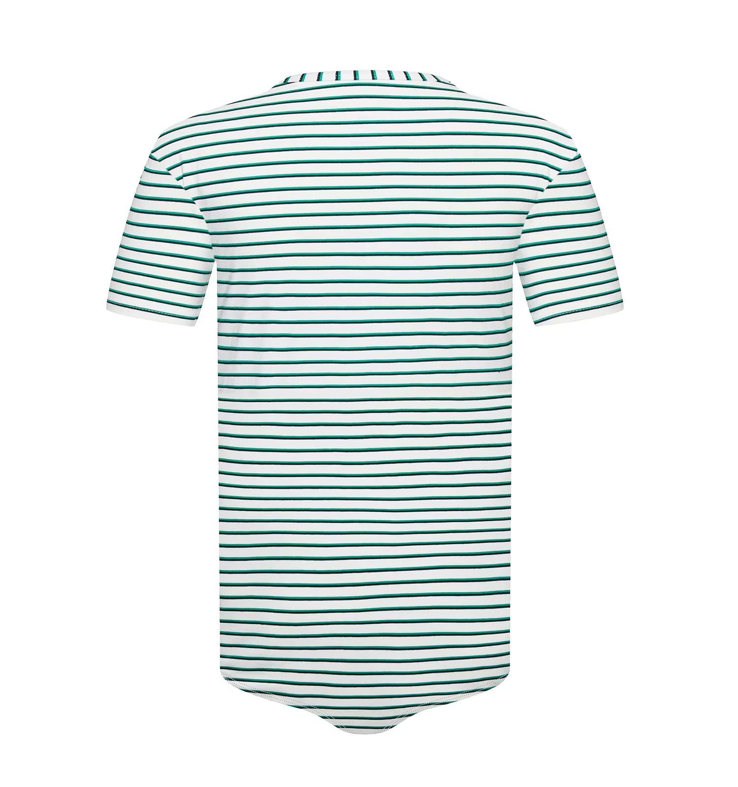 Landofgenie Mens Striped Onesie Pajamas Press Button Crotch Shirt Bodysuit Short Sleeve One Piece Bodysuit White 3XL