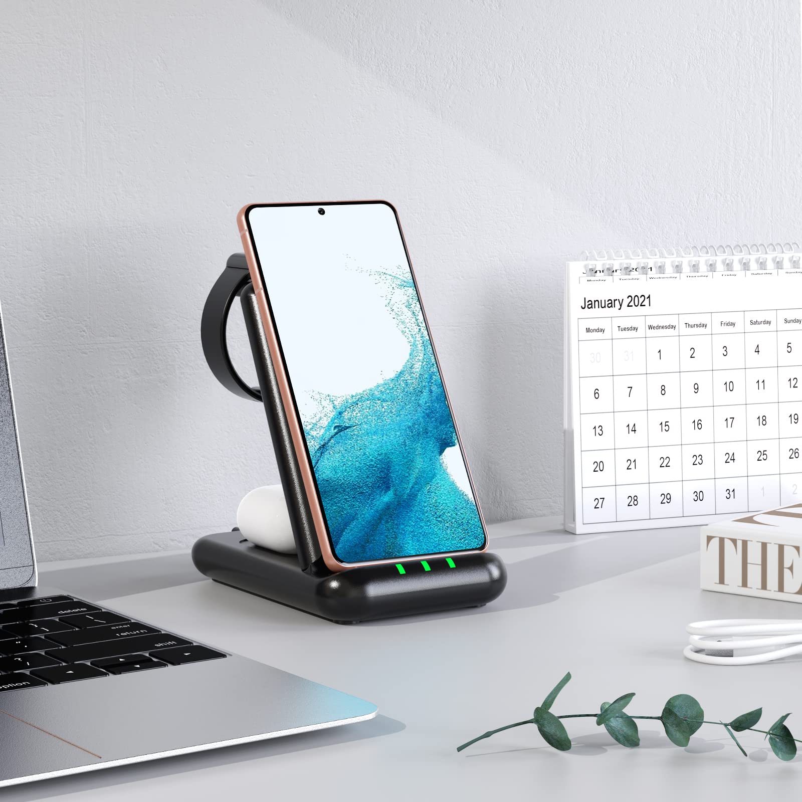 Wireless Charging Station for Samsung, 3 in 1 Wireless Charger for Galaxy Watch 5/5 pro/4/3, Samsung Galaxy S23/S22/S21/Note 20 GalaxyZ Flip 3/Z Fold 4/3, Foldable Charging Stand for Galaxy Buds+/Live