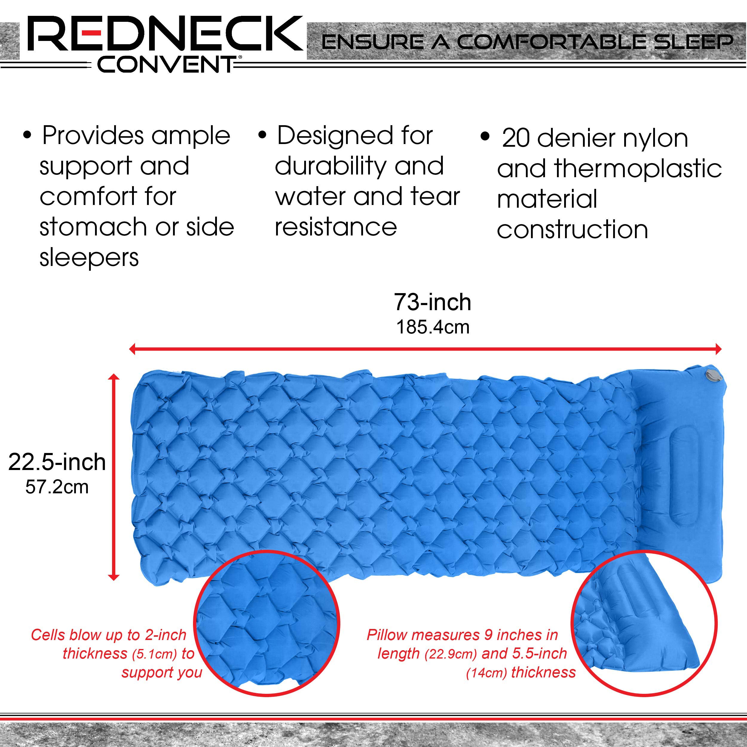 Redneck Convent RC Camping Sleeping Mat - 1.1lb Green Inflatable Camping Pad with Pillow Backpacking Air Mattress Sleeping Bag Camp Pad