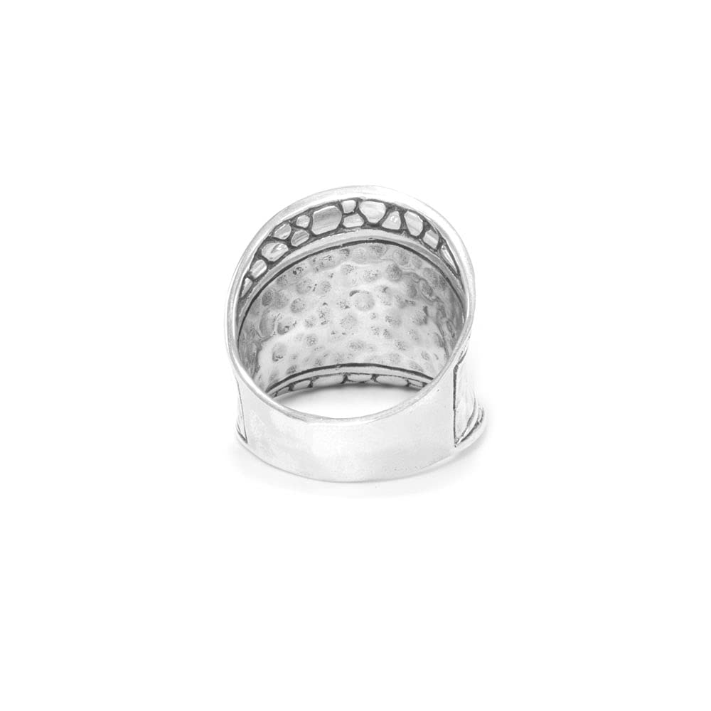SARDA - .925 Sterling Silver 7/8" Hammered Finish & Watermark Mosaic Wide Concave Tapered Statement Ring - Handmade by Bali Artisans - Size 6