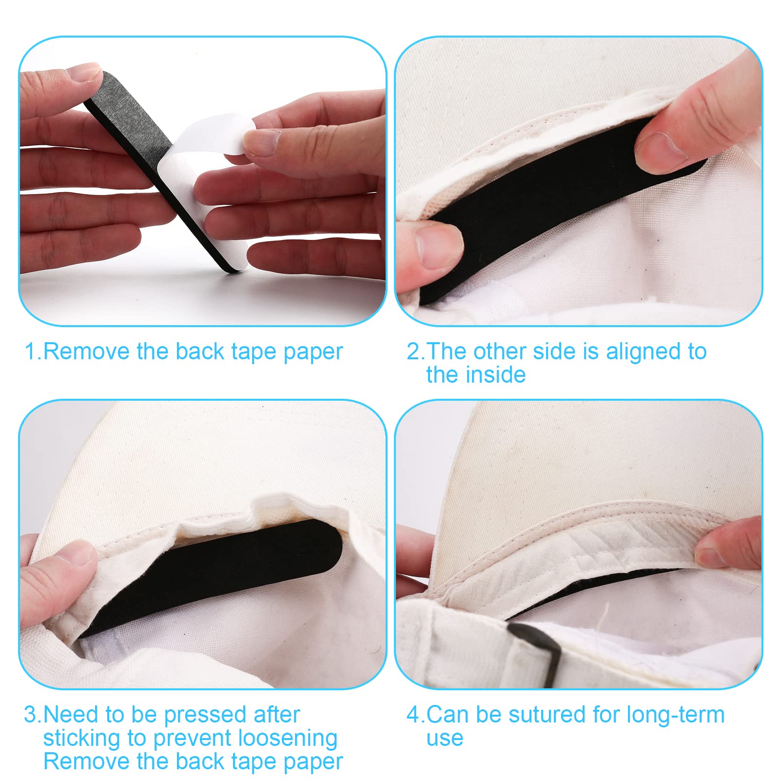 PHSZZ 42 PCS Hat Size Reducer, Foam Hat Sizing Tape, Filler Sizer Reducer Insert Adhesive for Hats Cap Sweatband, 3 sizes (3mm 4mm 5mm Black and White)