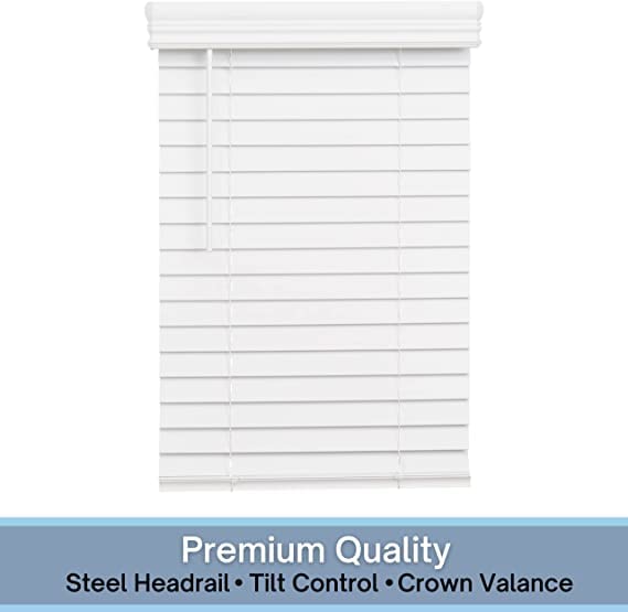 Lotus & Windoware Cordless, 2 Inch Faux Wood Blind, 11" Wide x 72" Long, Smooth, Bright White