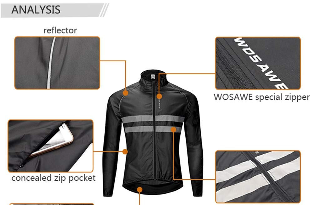MLSice Men's Windproof Cycling Jacket Long Sleeve Jacket Windbreaker - Black