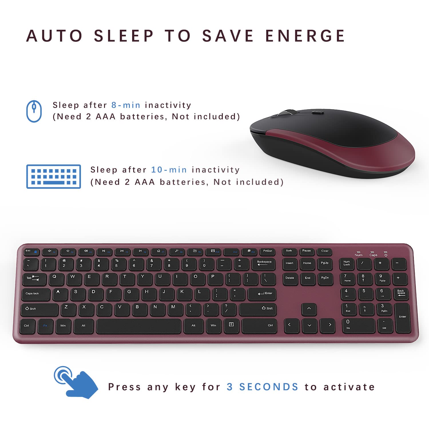 Wireless Keyboard Mouse Combo, Full-Sized 2.4GHz Ultra Thin Silent Cordless Keyboard Mouse Sets (Red)