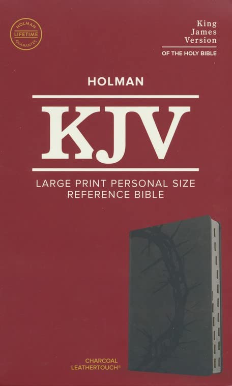 Personalized KJV Large Print Personal Size Reference Bible, Charcoal Leathertouch, Indexed, Red Letter, Cross-References, Full-Color Maps, Custom Name Imprint, King James Version (Indexed)