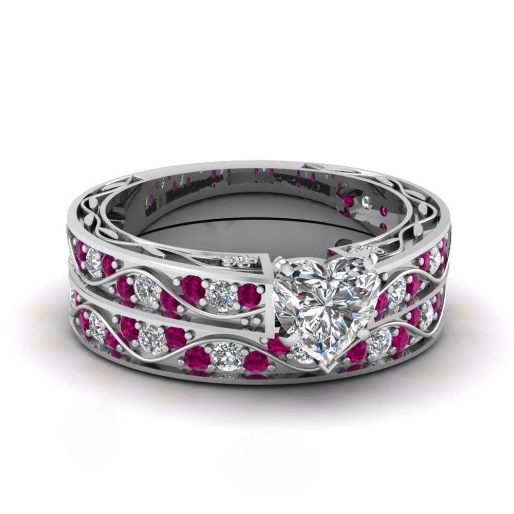 LOVERSRING Couple Ring Bridal Set His Hers White Gold Filled Heart cz Wedding Ring Band Set