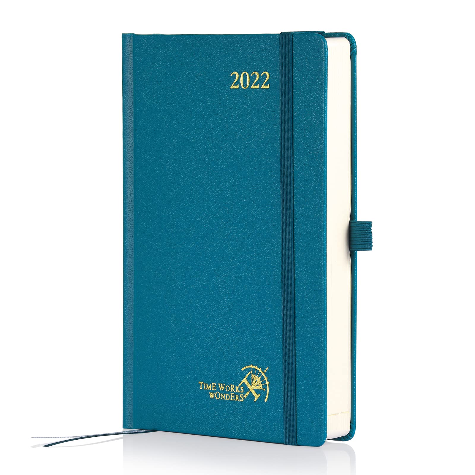 POPRUN Daily Planner 2022 Page A Day Hardcover - Agenda 2022 Hourly Appointment Book with Monthly Calendar, Inner Pocket, 5.5" x 8.5", Green