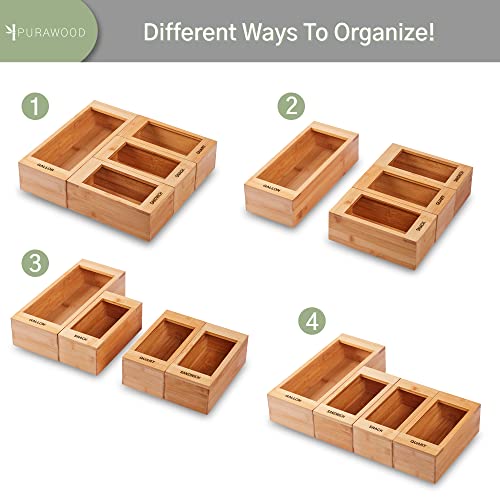 Purawood Ziplock Bag Storage Organizer - Natural Bamboo Organizer to Declutter Your Kitchen β Easy & Efficient Ziplock Bag Organizer - Baggie Holder Compatible with all Brands (4-Pack)