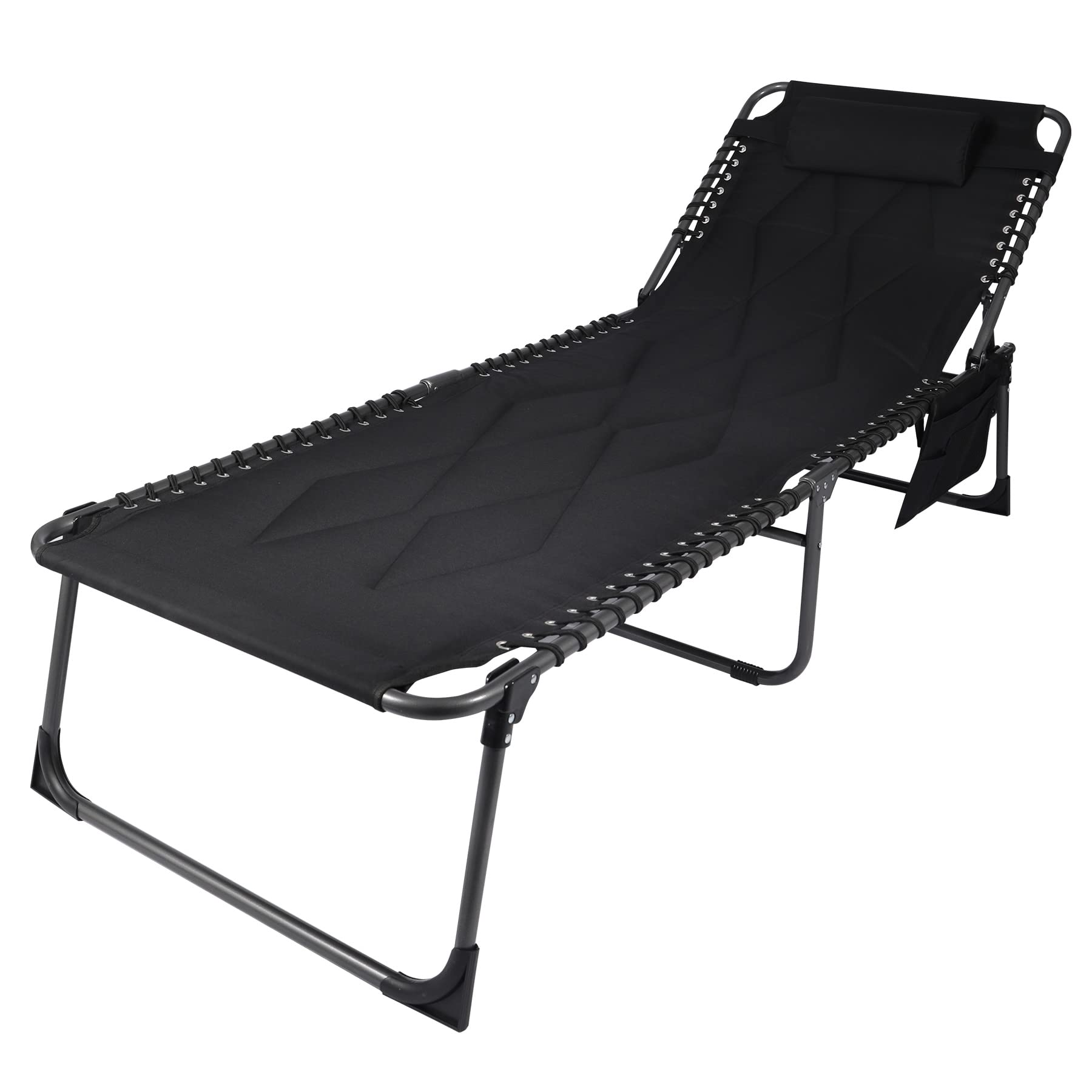 RedSwing Folding Sleeping Cot with Cotton for Adults, Extra Wide 4-Position Adjustable Folding Chaise Lounge Chair with Pillow, Outdoor Portable Camping Cot for Travel Beach Patio, 79"×27" Black