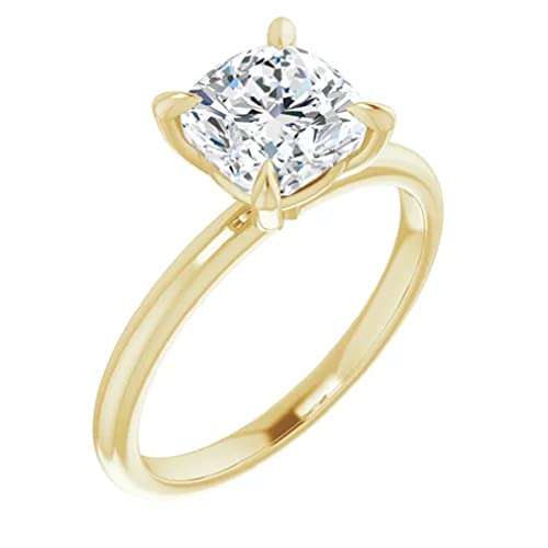 Solid Gold Engagement Ring Set for Women, Handmade 2 Carats Cushion Cut Moissanite Solitaire Ring Set Diamond Wedding Bridal Ring Anniversary Propose Gift Her, 10K/14K/18K, 925 Silver