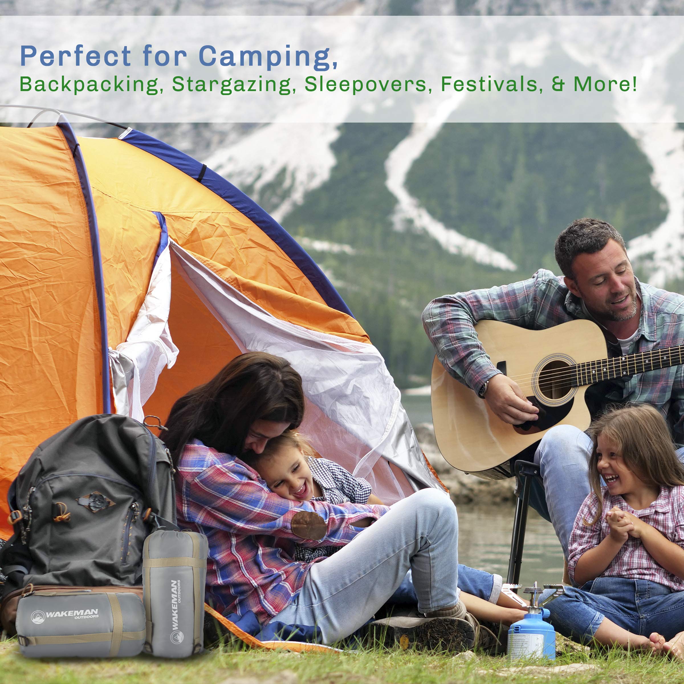 Lightweight Sleeping Bag - Carrying Bag with Compression Straps Included - for Adults, Kids, Camping, Backpacking, and Sleepovers by Wakeman Outdoors