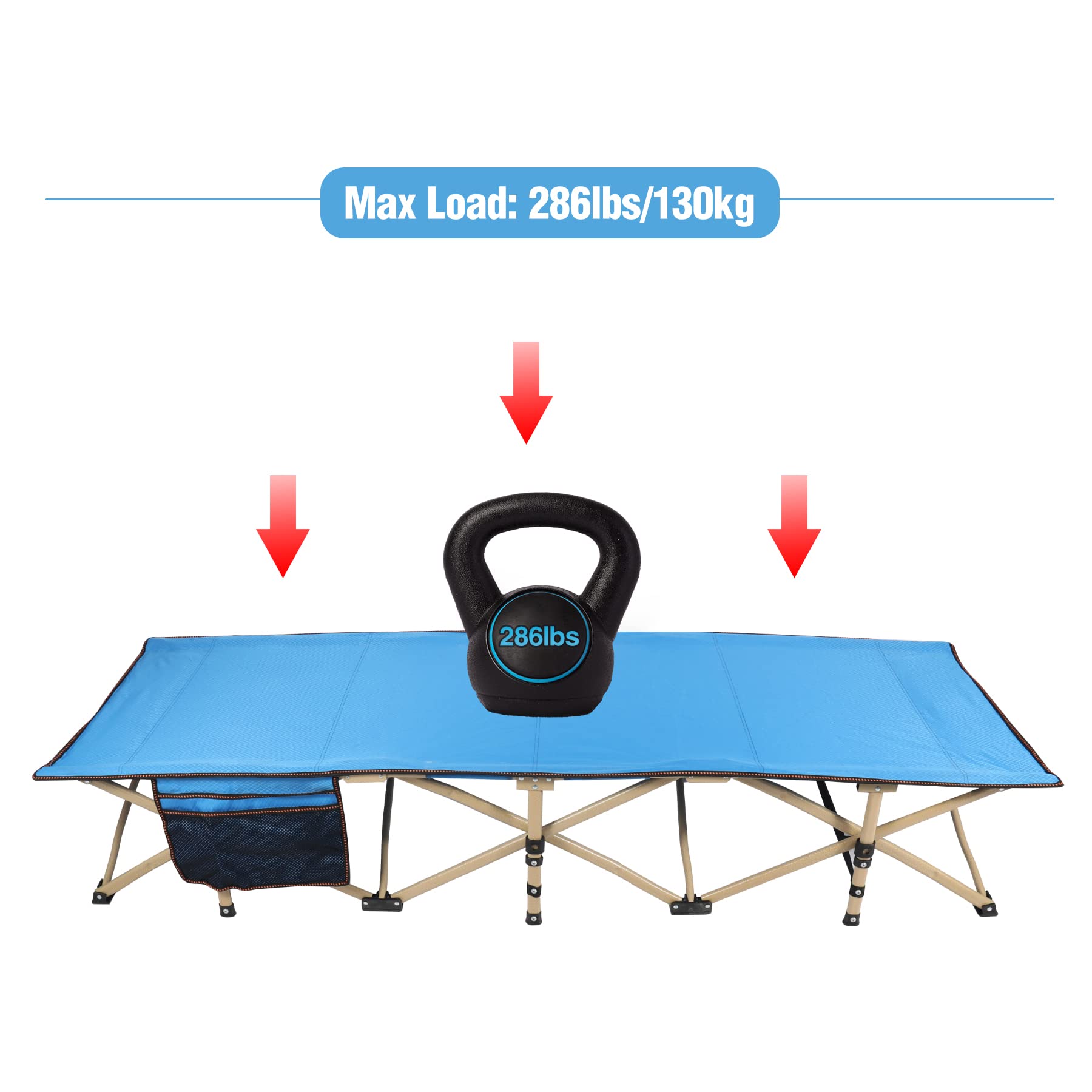 RedSwing Kids Cots for Sleeping Extra Long, Strudy Folding Toddler Cot for Camping Indoor Outdoor, Easy to Carry, 75''x26'' Blue