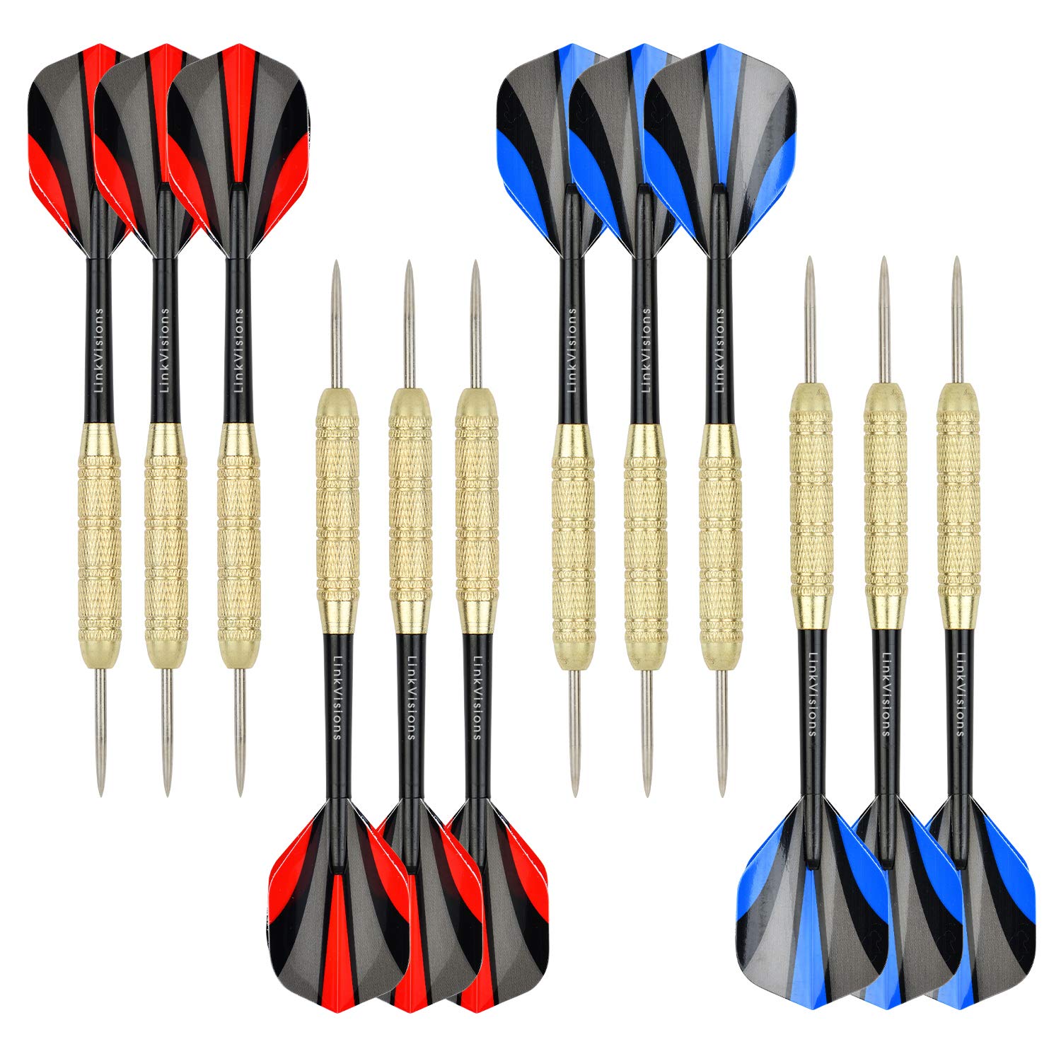LinkVisions Sisal/Bristle Dartboard with Staple-Free Bullseye 17.8β x1.5 and 12 Steel Tip Darts 18g, Dartboard Mounting Kits Included