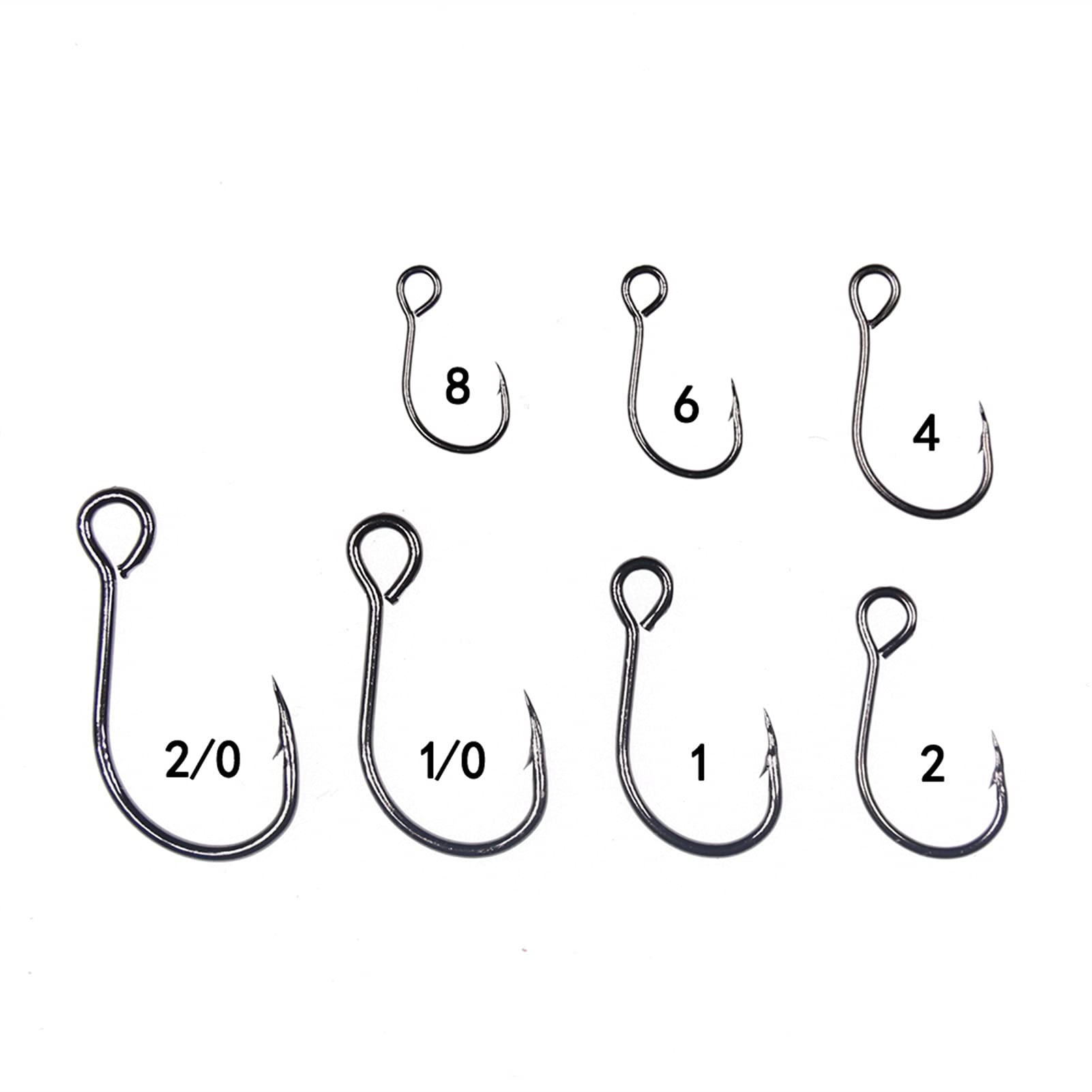 QULACO Fishing Tackle Set 20pcs for Fishing Lure Spare Hook Single Fish Lure Hooks Inline Hook Big Eye Size2/0 1/0 1 2 4 6 8 Sharp High Carbon Steel