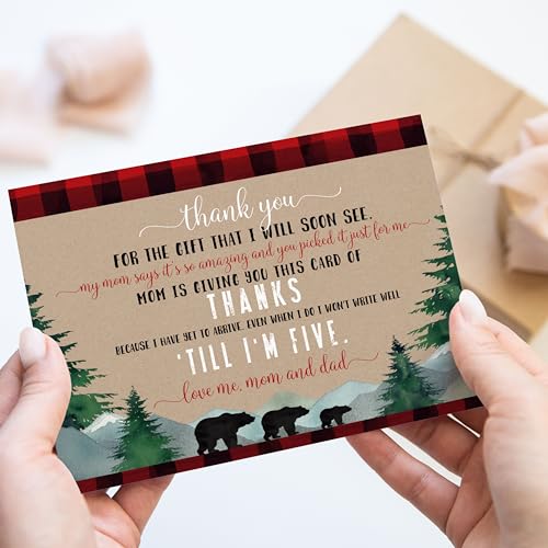 Lumberjack Baby Thank You Cards, 15 Pack – Boys Baby Shower Notes with Envelopes Set, Prefilled Message, Customizable and Personalize Blank Stationery Adventure, New Parents Gift Ideas