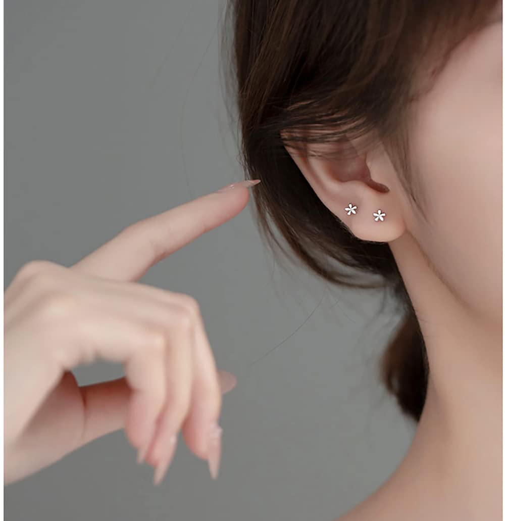 Reffeer Solid 925 Sterling Silver Daisy Stud Earrings Flower for Women Tiny Flower Stud Earrings Spring (A-Silver)