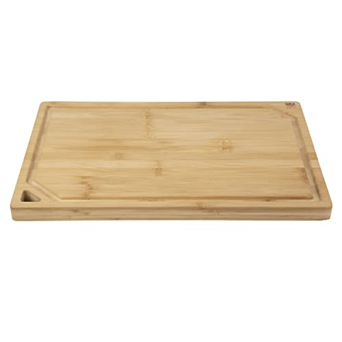 Sabatier Extra-Large Cutting Board with Juice Trench and Recessed Handles for Entertaining and Meal Prep, Reversible Kitchen Chopping Board, Bread Board with Built-In Grooves, 12x18 Inch, Bamboo