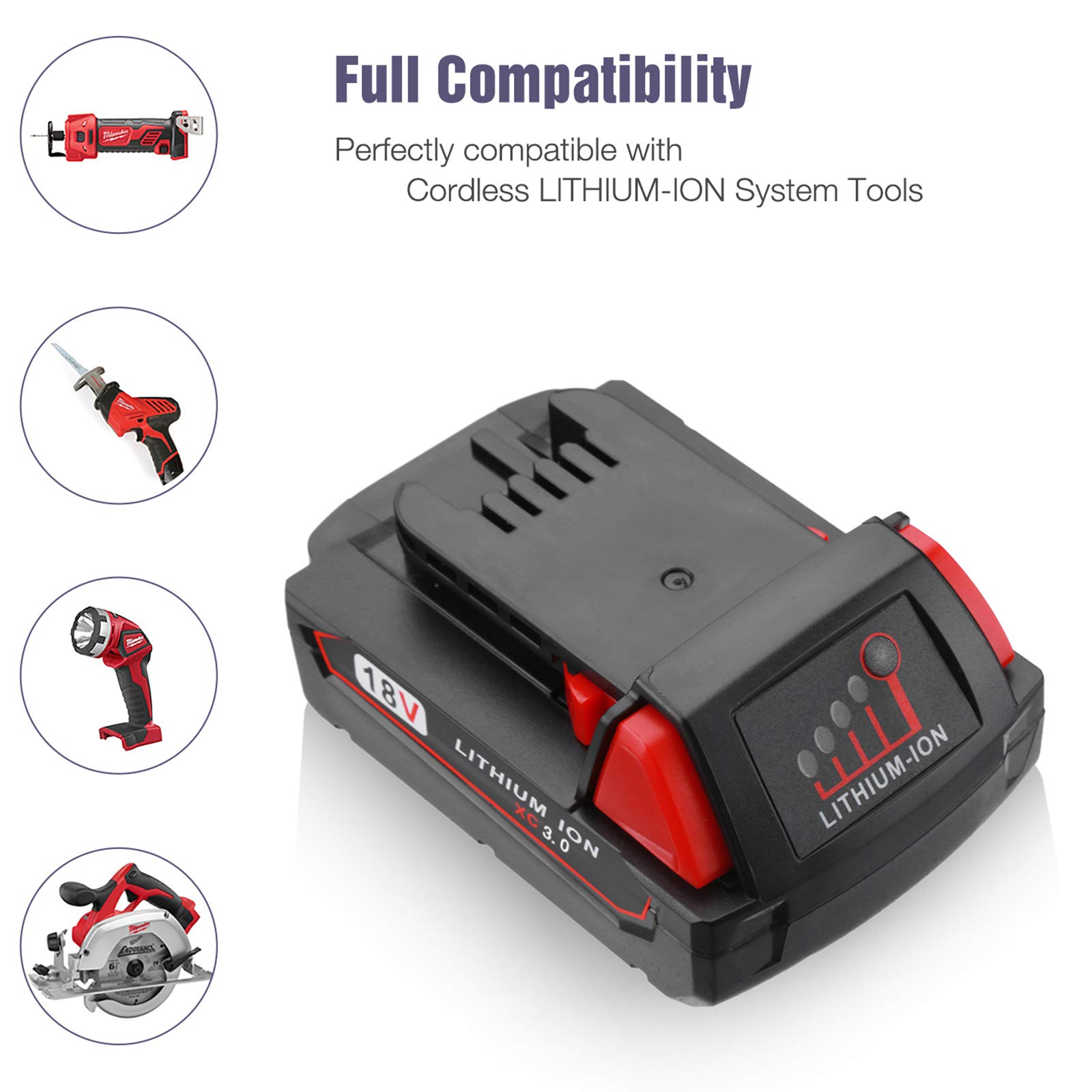 M-18 48-11-1815 Replacement Battery, 3000mAh Compatible with M-18 18V Power Tools, Replace for 48-11-1820 48-11-1840 48-11-1850 48-11-1828 48-11-1862 48-11-1852 48-11-1880 48-11-1812