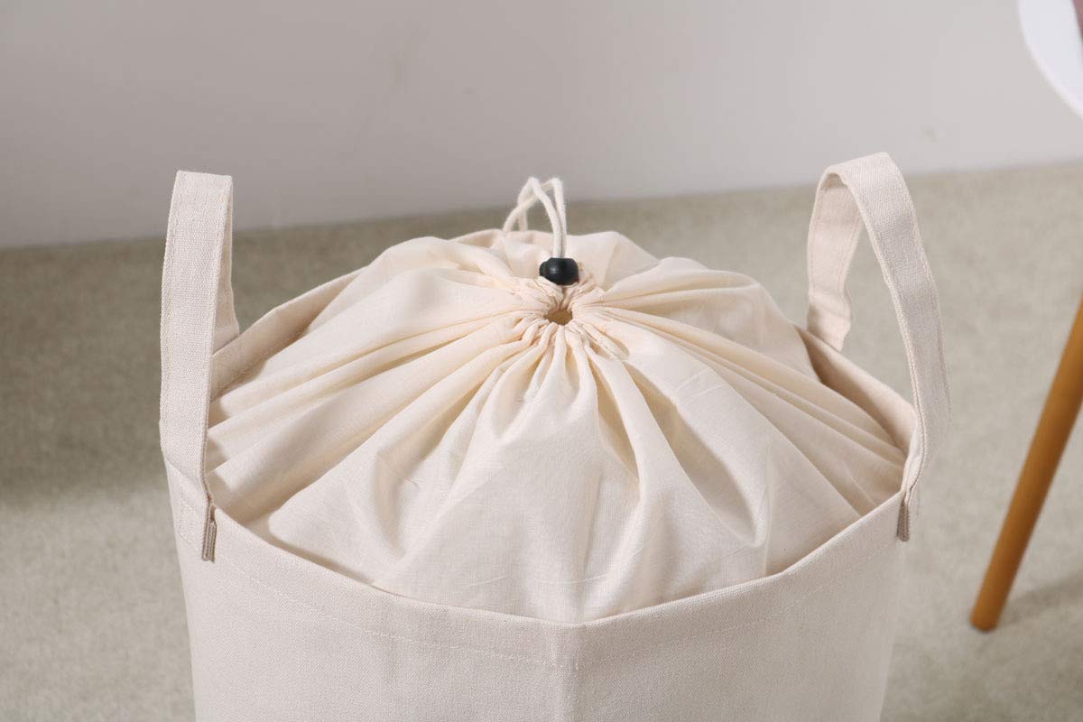 Laundry Bag Tote Cute Rabbits Flowers Pink Handles Large Capacity Cotton Linen Durable Drawstring Top Closure Lid Waterproof Storage Dirty Clothes Basket