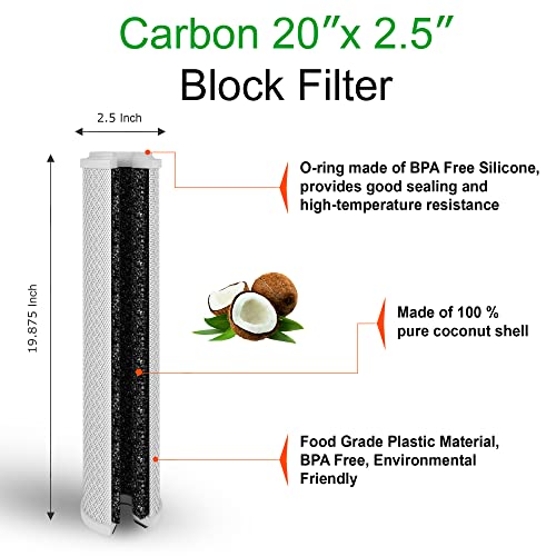 Standard Whole House Coconut Shell Carbon Block 5 Micron Water Filter 20β x 2.5β Fits 20β x 2.5β Housings. Remove Chlorine and Bad Odor. Compatible with C1-20, HX-CB-25-2010, F3WCB32 Pack of 4