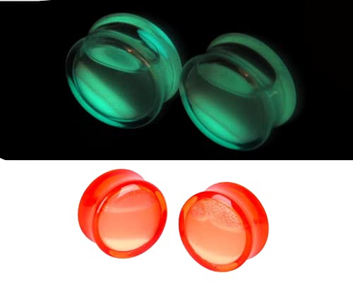 Pierced Republic Glow in The Dark Sand in Liquid Filled Red Ear Gauges - Pair of Double Flared Ear Plugs - 6 Size Options (00 Gauge (10mm))