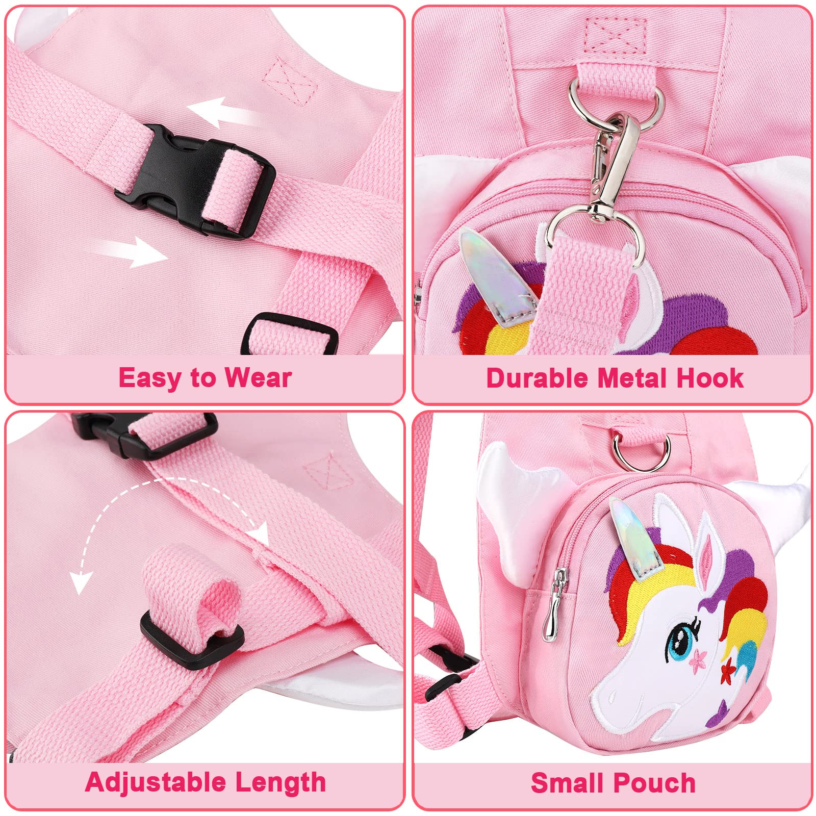 Toddler Leash Harness + Anti Lost Wrist Link, Accmor Unicorn Kids Leash Harness Wrist Leashes, Child Walking Harness Wristband Assistant Strap Belt for Baby Girls (Light Pink)