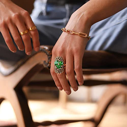 Otxas Gold Snake Ring Adjustable Punk Snake Ring for Women Boho Stacking Rings Set Vintage Goth Silver Snake Ring Jewelry (green1)