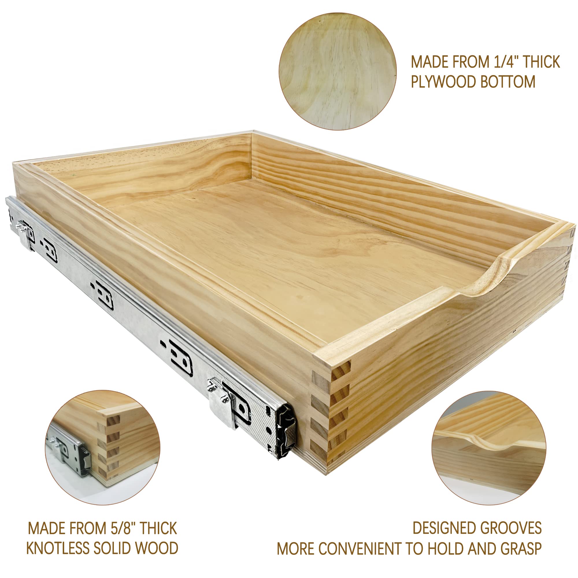 Pull Out Cabinet Organizer Pull Out Drawers for Kitchen Cabinets Wood Cabinet Slide Out Shelves Storage Slide Out Shelf Pantry Drawers, 14βW x 21βD, Requires At Least 15.5β Cabinet Opening, Finished