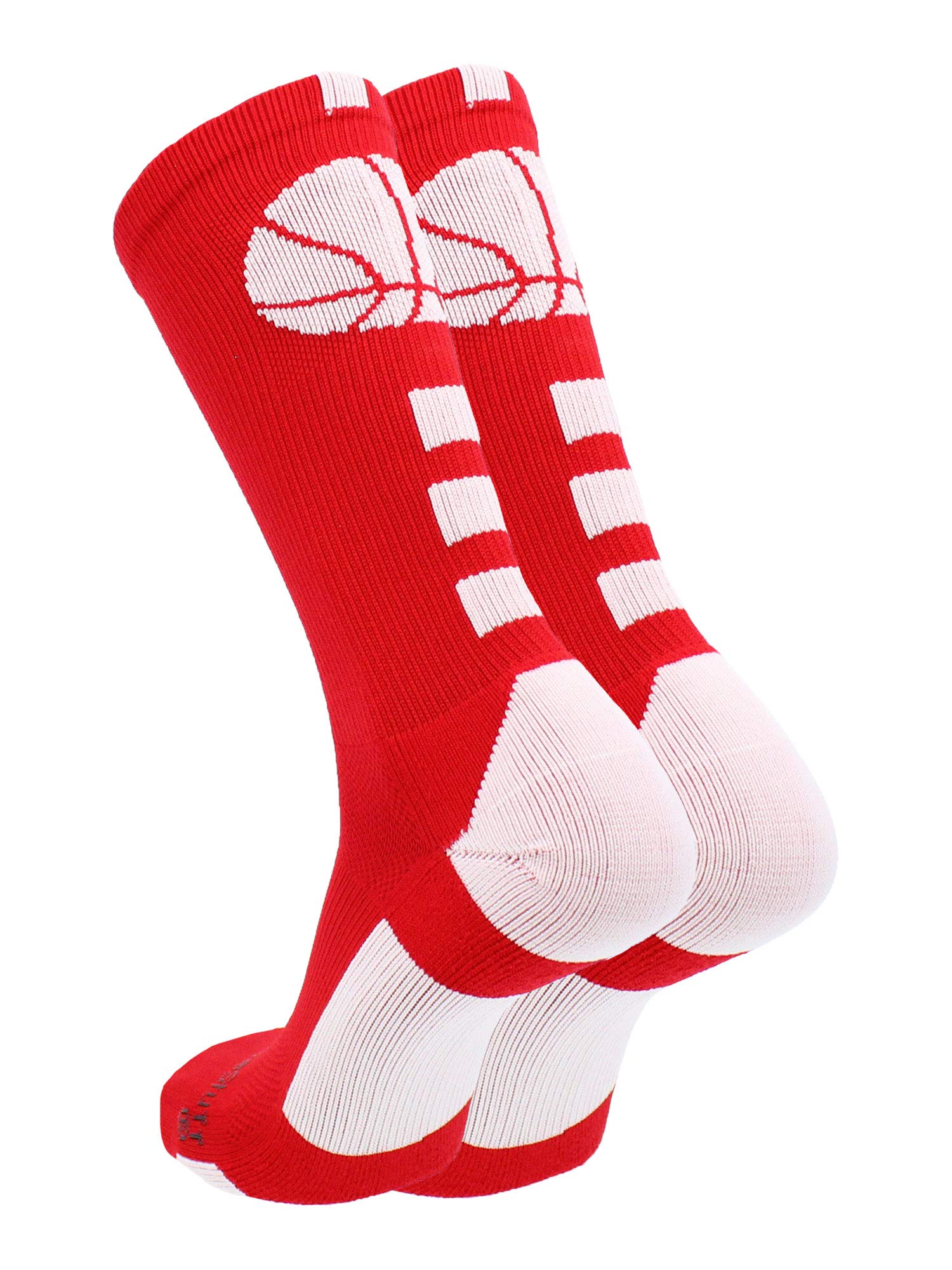 MadSportsStuff Basketball Socks with Basketball Logo Crew Socks (Scarlet/White, X-Large)