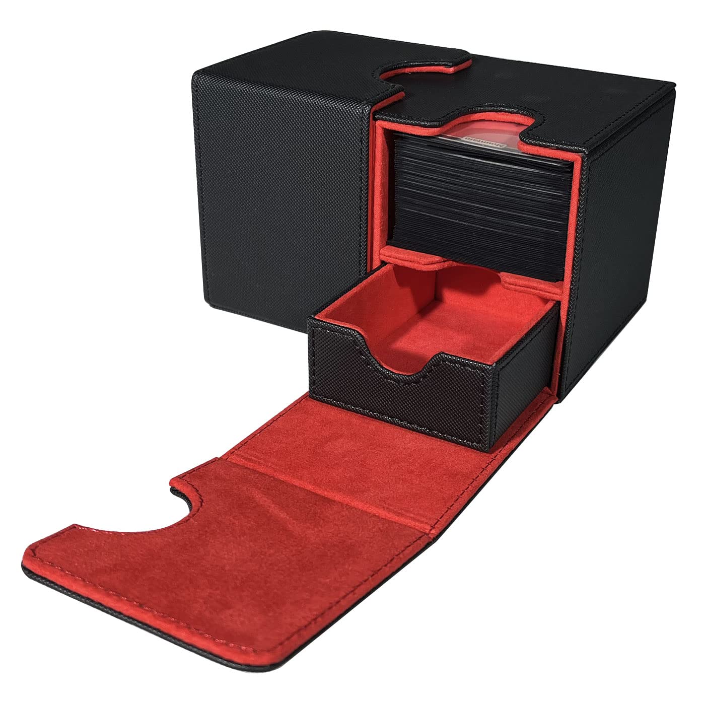 Scimi Large Premium Double Deck Case Box for 200+ Sleeved Cards Case Large Twin Flip Deck Case with Dice Tray Fits MTG/TCG/CCG (Black & Red