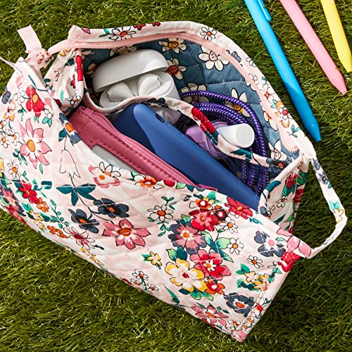 Vera Bradley Women's Cotton Trapeze Cosmetic Makeup Organizer Bag, Cloud Vine Multi - Recycled Cotton, One Size