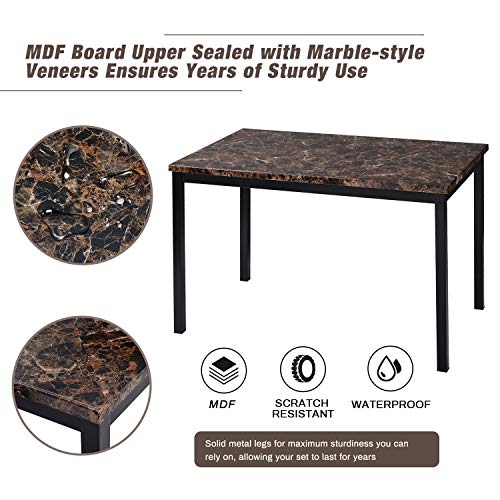 WIILAYOK Dining Table Set for 4, Modern 5-Piece Kitchen Dining Table Set with Faux Marble Tabletop & 4 PU Leather Upholstered Chairs for Living Room, Dinette, Compact Space