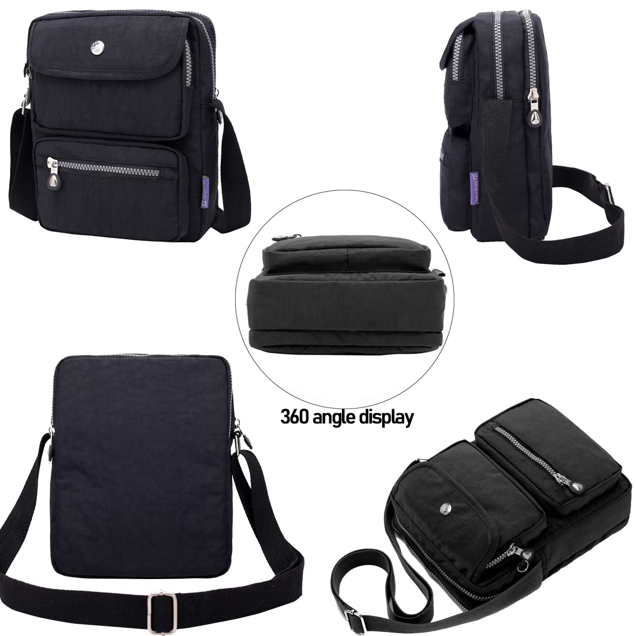 Scioltoo Shoulder Bags for Women Medium Size Nylon Crossbody Purses and Handbags For Travel and Everyday Pack(2-Black)