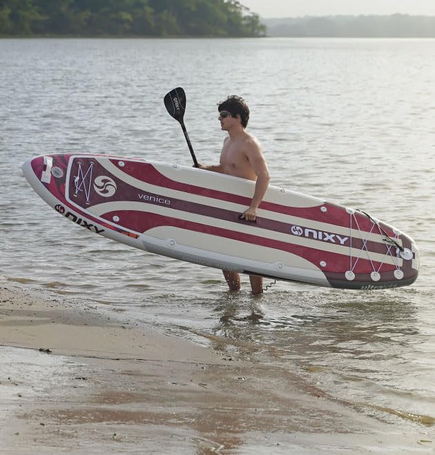 NIXY Venice G5 Cruiser & Yoga Inflatable Paddle Board | 10'6" x 34" x 6" Ultra-Light SUP with Welded Seams, Woven Drop Stitch for Safety and Durability. (Red)